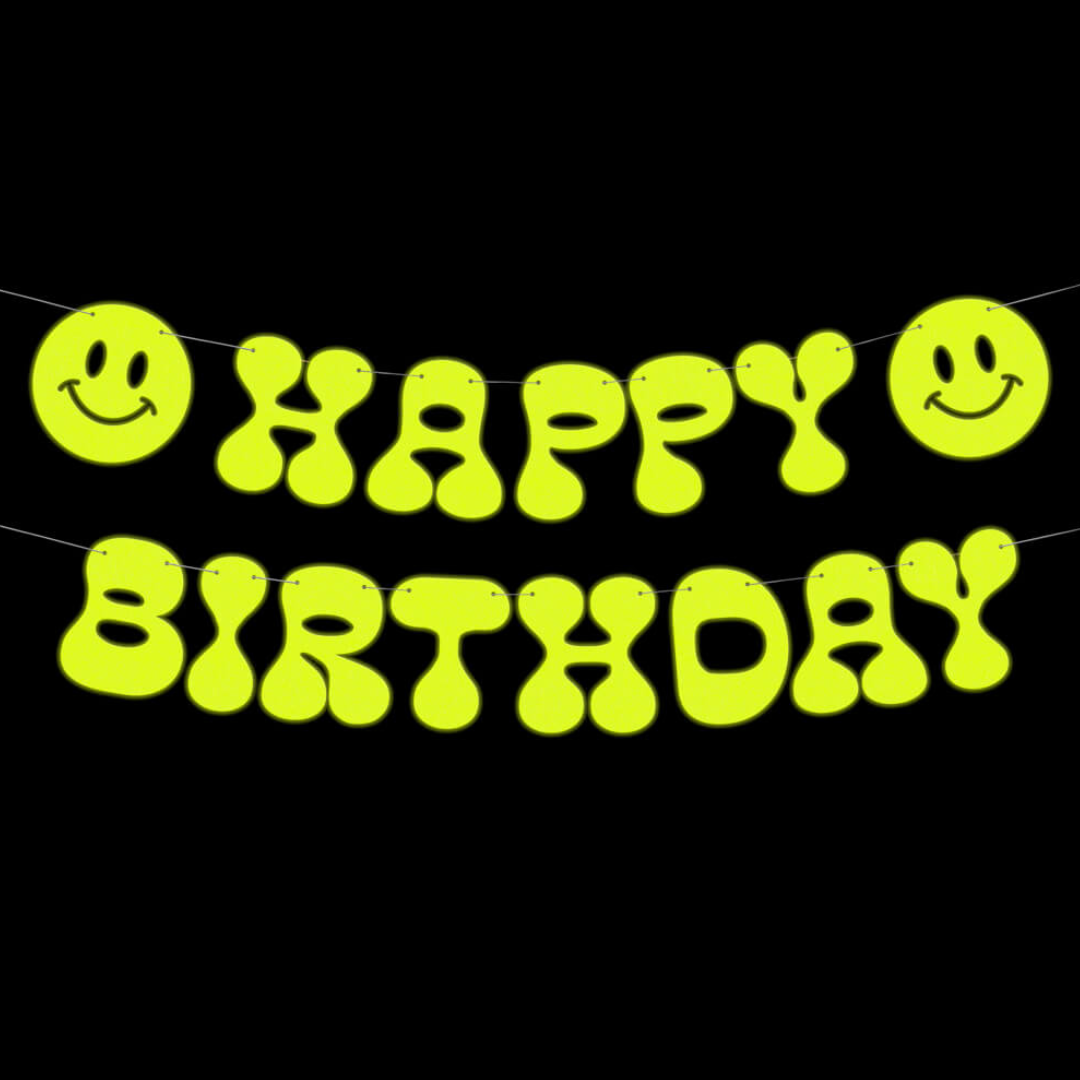 Neon Smiley Groovy Birthday Banner | Ellie and Piper
