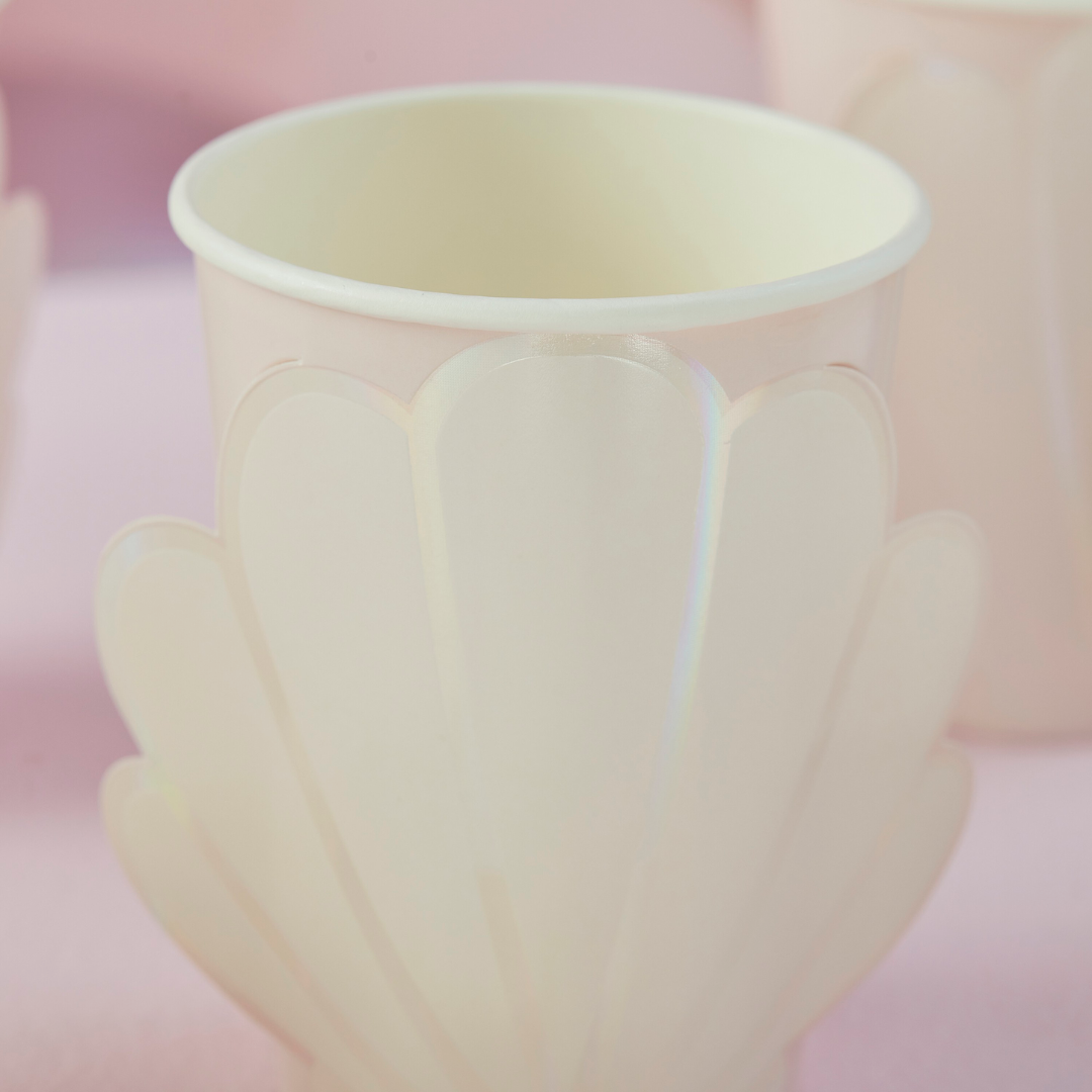 Iridescent and Pink Mermaid Shell Paper Cups | Ellie and Piper