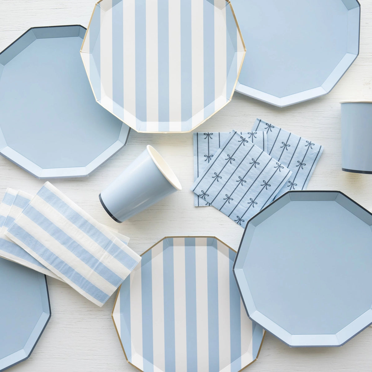 Sky Blue Cabana Stripe Paper Plates | Ellie and Piper