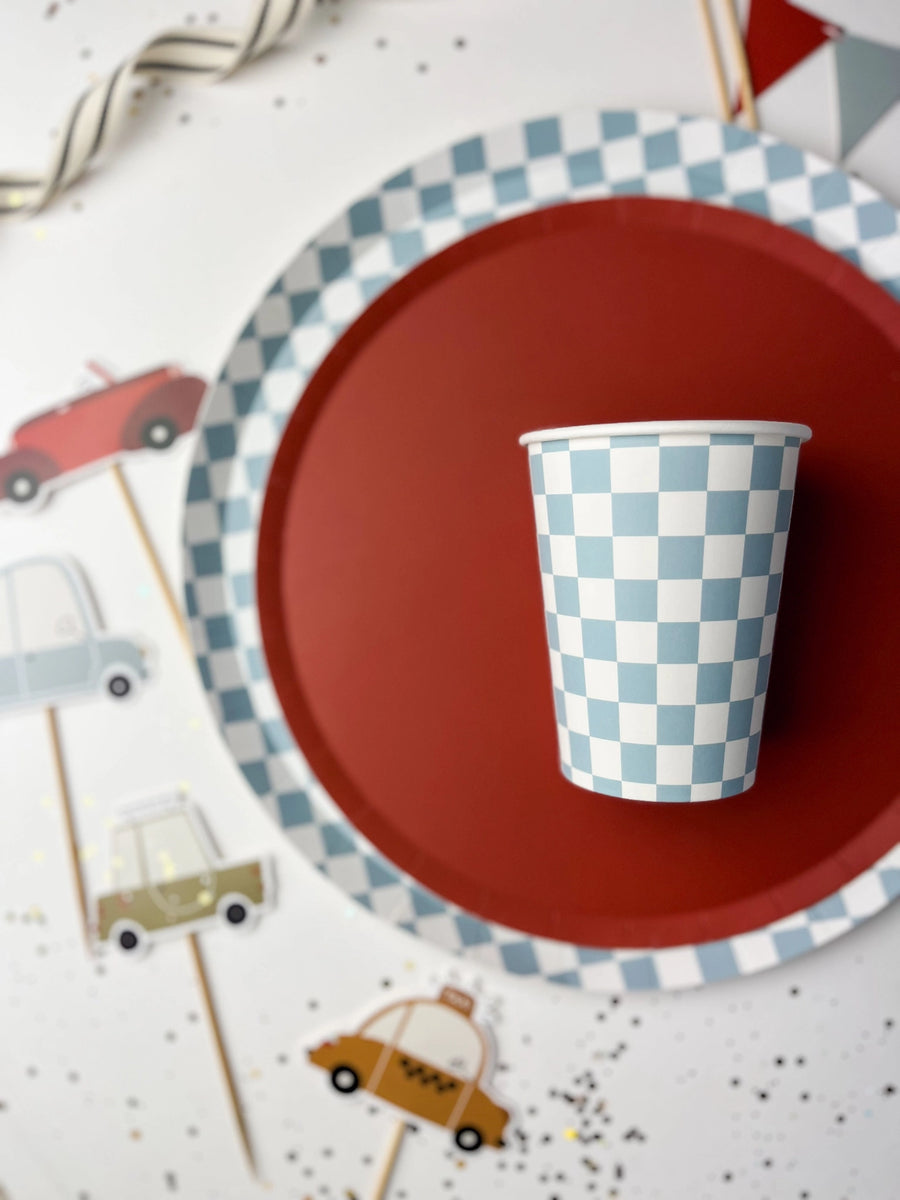 Muted Blue Checkered Large Paper Plates (Pack of 12)– Ellie and Piper