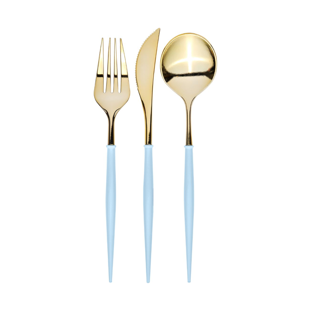 Sky Blue And Gold 24pc Bella Assorted Cutlery Set | Ellie and Piper